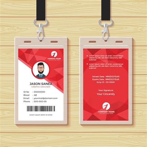 Premium Vector Red Geometric Employee Id Card Design Template