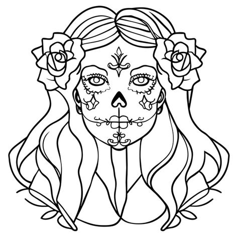 Día de la niña muerta calavera de azúcar dibujado a mano dibujos