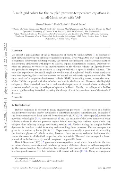 pdf a multigrid solver for the coupled pressure temperature equations in an all mach solver