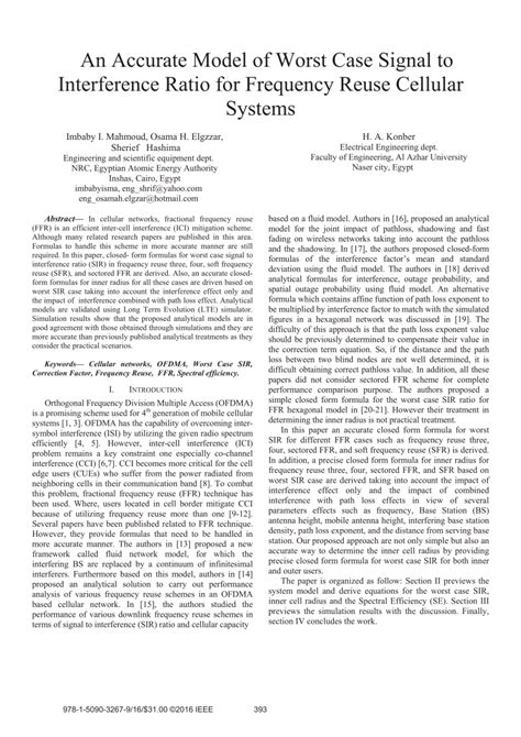 pdf an accurate model of worst case signal to interference ratio for frequency reuse cellular