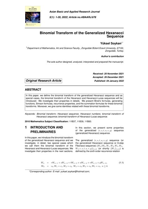 pdf binomial transform of the generalized hexanacci sequence