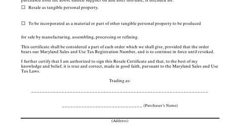 Maryland Sales And Use Tax Resale Certificate Pdf Form Formspal