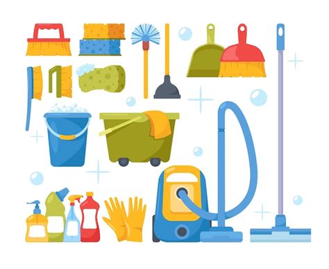 Premium Vector Set Of Cleaning Service Equipment Supplies For