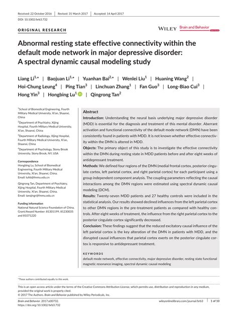 pdf abnormal resting state effective connectivity within the default
