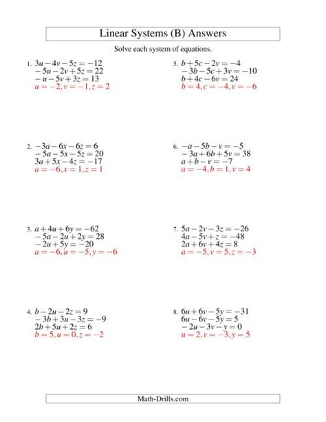 systems of linear equations three variables including negative values b