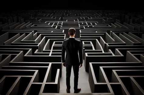 Homme D Affaires Debout Devant Un Labyrinthe Et Regardant La Solution