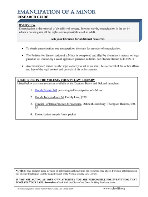 Fl Emancipation Of A Minor Research Guide Volusia County
