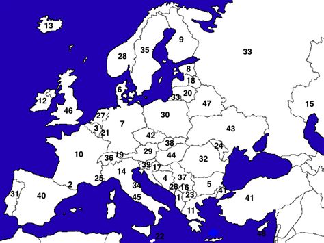 48 europäischen Länder jeweils mit Hauptstädten