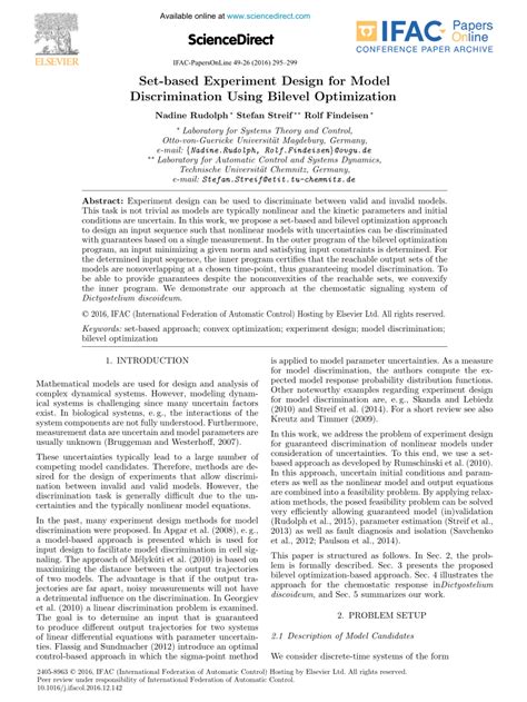 pdf set based experiment design for model discrimination using bilevel optimization