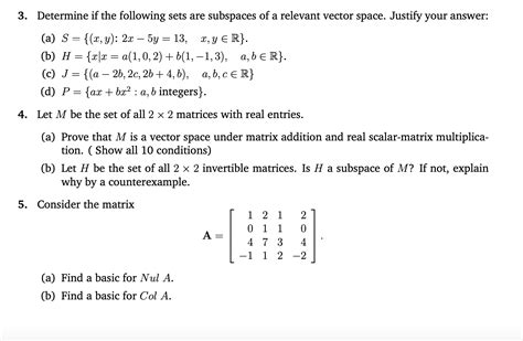 solved 3 determine if the following sets are subspaces of a