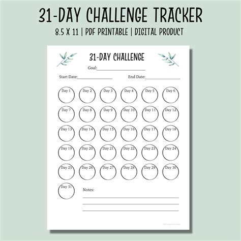 Day Challenge Tracker Printable Habit Tracker Goal Setting Progress
