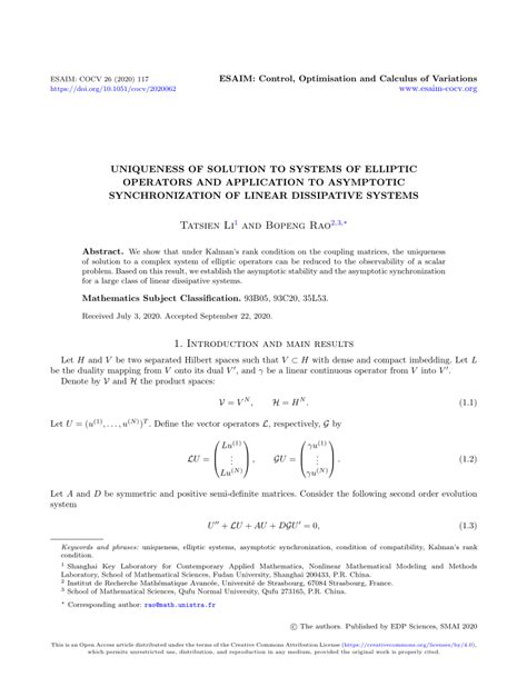 pdf uniqueness of solution to systems of elliptic operators and application to asymptotic