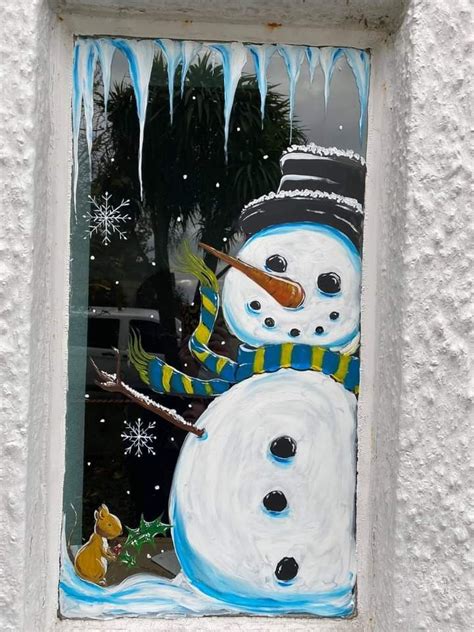 Christmas Window Art Snowman Painting