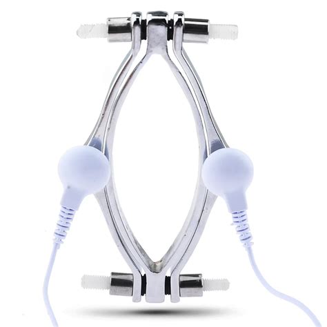 Female Pussy Labia Electric Shock Pussy Metal Clamps Vagina Hollow Peek