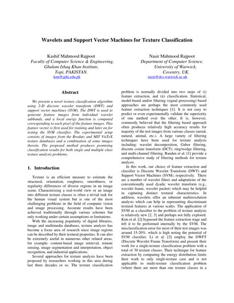 pdf wavelets and support vector machines for texture classification
