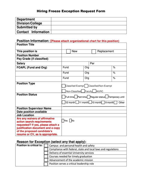 Fillable Online Hiring Freeze Exception Request Form Fax Email Print