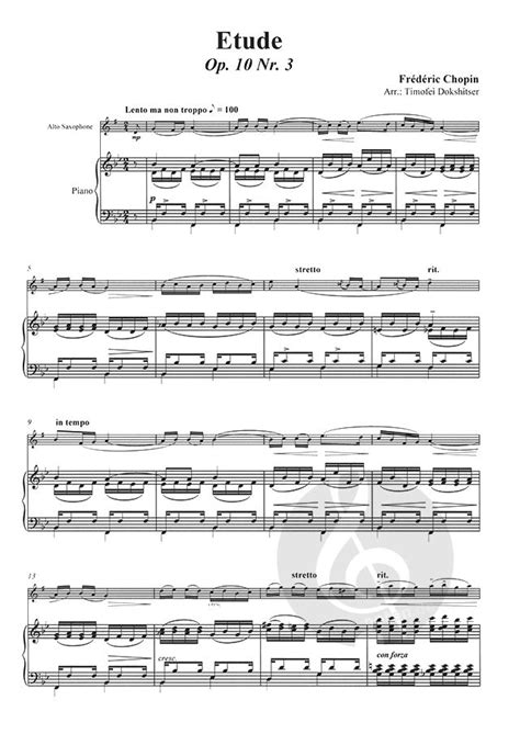 Etude op 10 Nr 3 de Frédéric Chopin Partitions pour saxophone