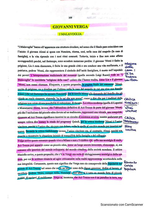 Analisi G Verga I Malavoglia Letteratura Italiana Studocu