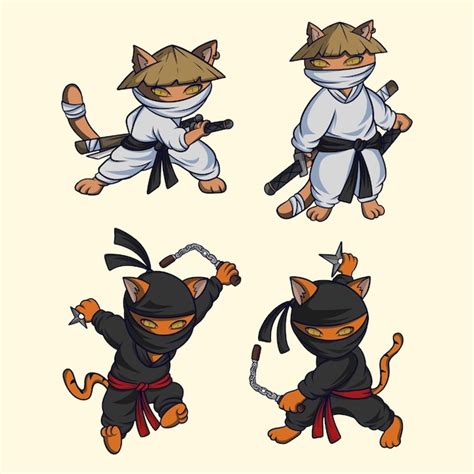 Lindo Gato Ninja Arte Vectorial Vector Premium