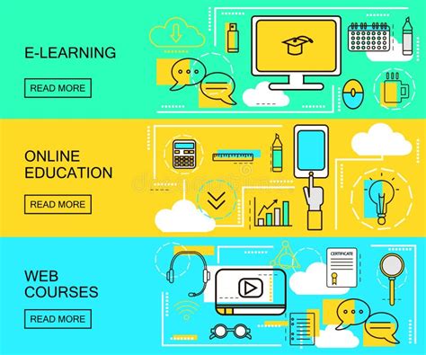 Aprendizaje Electrónico Educación En Línea Y Banderas Horizontales De