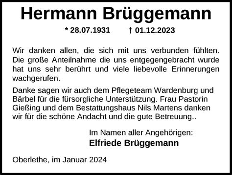 Traueranzeigen von Hermann Brüggemann nordwest trauer de