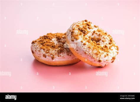 Sweet Glazed Donut With Sprinkles On Pink Background Stock Photo Alamy