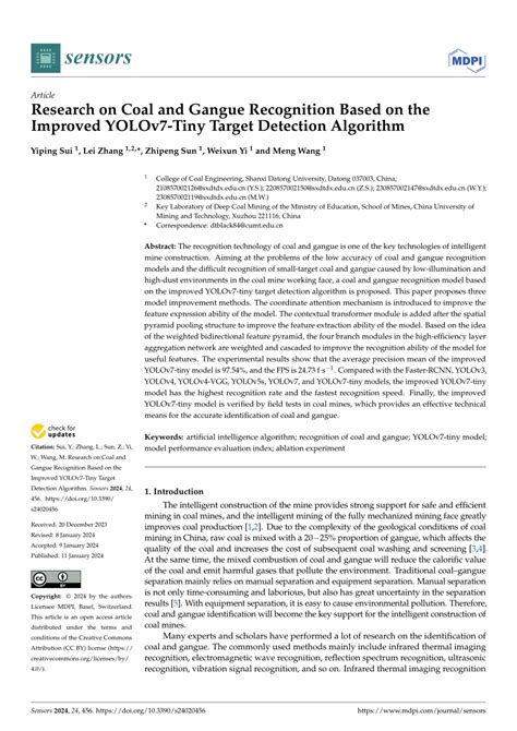 pdf research on coal and gangue recognition based on the improved yolov7 tiny target detection