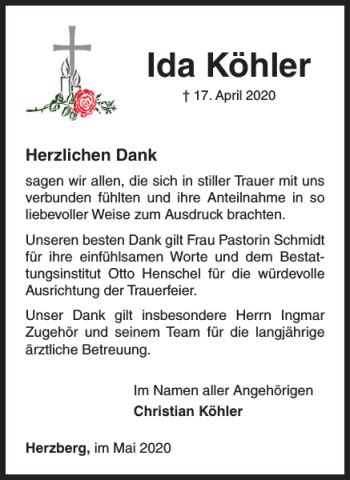 Traueranzeigen von Ida Köhler Harztrauer de