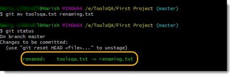 how to rename remove and alter files in git with command line