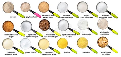 Measuring Cups With Various Sugars With Names Stock Photo Image Of