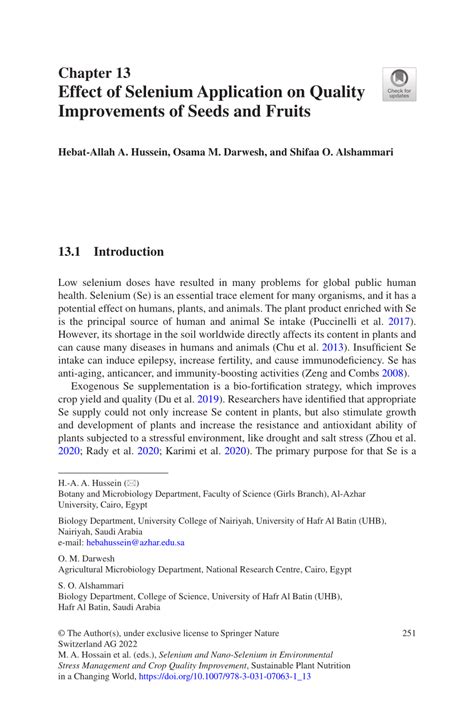pdf effect of selenium application on quality improvements of seeds and fruits