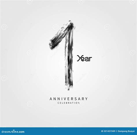 1 Year Anniversary Celebration Logo Black Brush Vector 1 Number Design