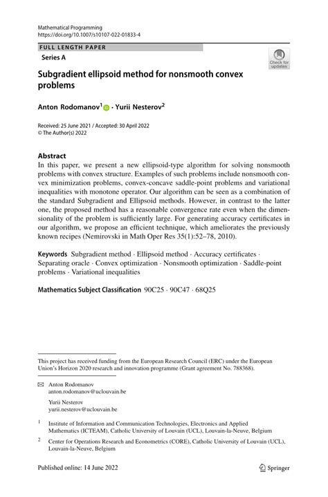 pdf subgradient ellipsoid method for nonsmooth convex problems