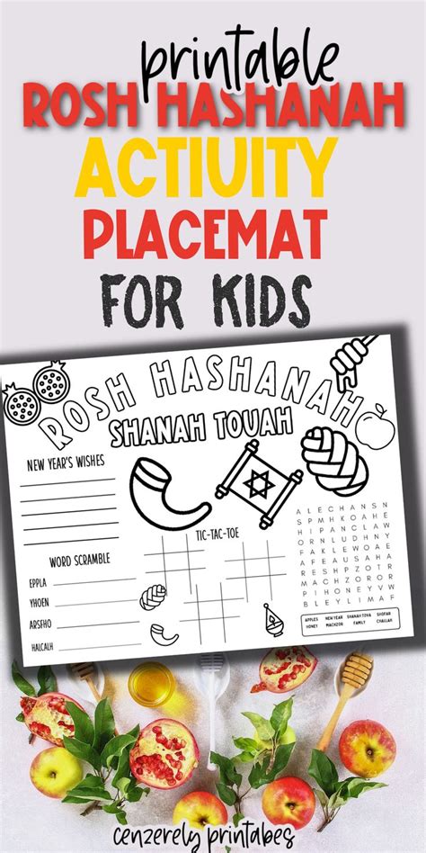 Rosh Hashanah Activity Placemat Printable For Kdis With Fun Coloring
