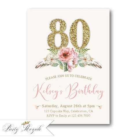 Invitaciones de cumpleaños 80 años para las mujeres 80 Etsy