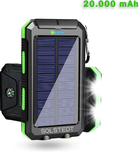 Solstedt Powerbank 20000 MAh Charger Met Solar Panel Functie Op
