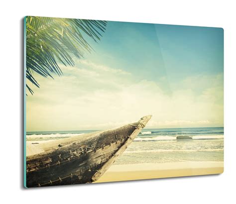 szklana osłona do kuchenki Łódka plaża morze 60x52 ArtprintCave