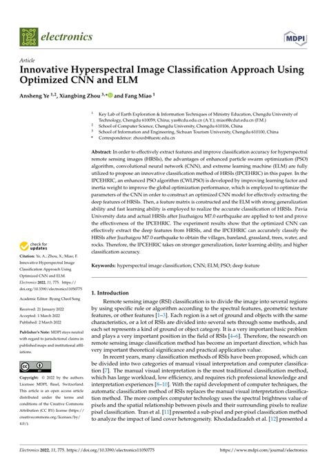 pdf innovative hyperspectral image classification approach using optimized cnn and elm