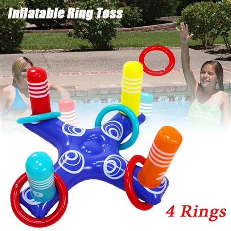 Inflatable Ring Toss Pool Game Floating Swimming Pool Ring Toss Toys With 4 Rings For