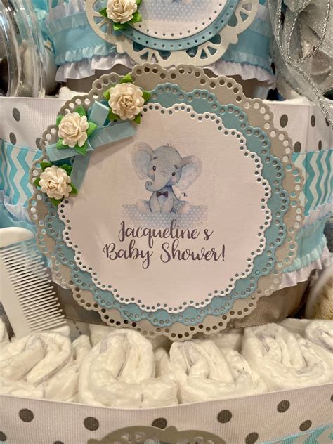 4 Tier Elephant Diaper Cake Light Blue Elephant Diaper Cake Etsy