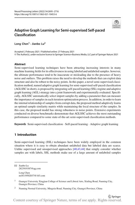 adaptive graph learning for semi supervised self paced classification