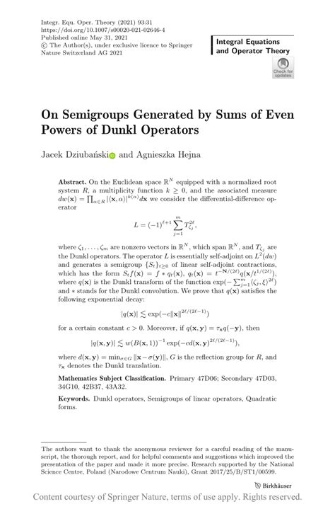 on semigroups generated by sums of even powers of dunkl operators request pdf