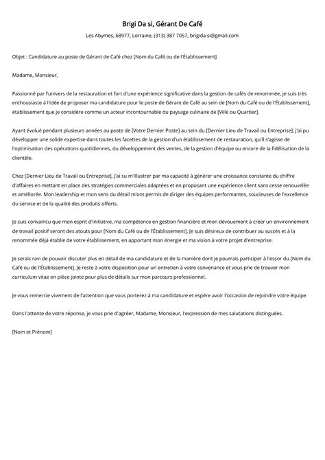 Gérant De Café Exemple de lettre de motivation pour 2024