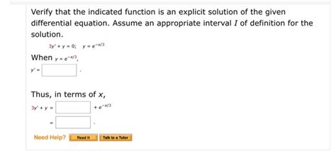 solved verify that the indicated function is an explicit