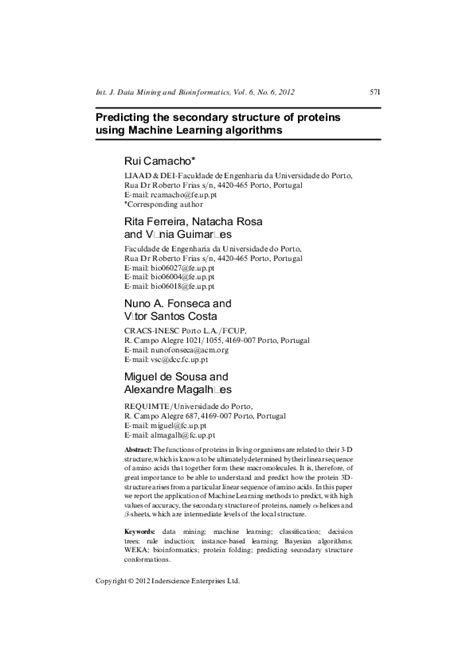 pdf predicting the secondary structure of proteins using machine learning algorithms rita