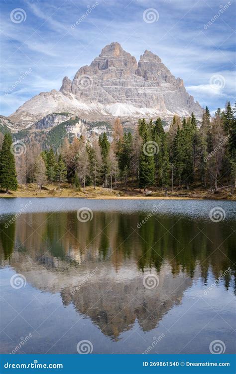 Antorno Lake With Famous Tre Cime Di Lavaredo Drei Zinnen Moun Royalty