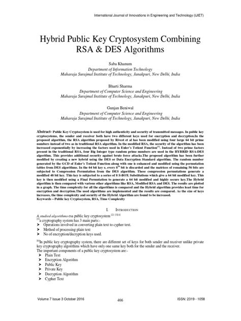 hybrid public key cryptosystem combining rsa and des algorithms download free pdf key