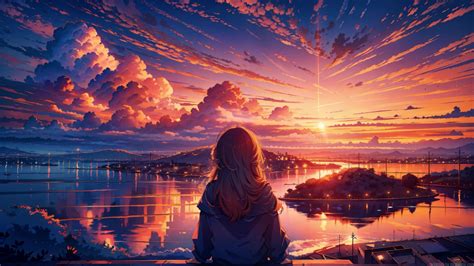 Anime Girl Watching Sunset By Cherry Tree Live Wallpaper Moewalls