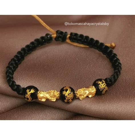 Jual Gelang 2 Charm Naga Jilin Pixiu Dragon Emas Asli Kadar 24k