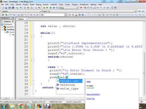 Stack Implementation Using C Youtube